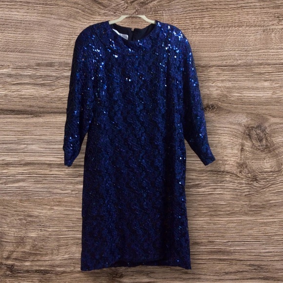 Vintage | Dresses | Vnt 8s Baron Peters Navy Blue Sequin Dress Size 20 ...
